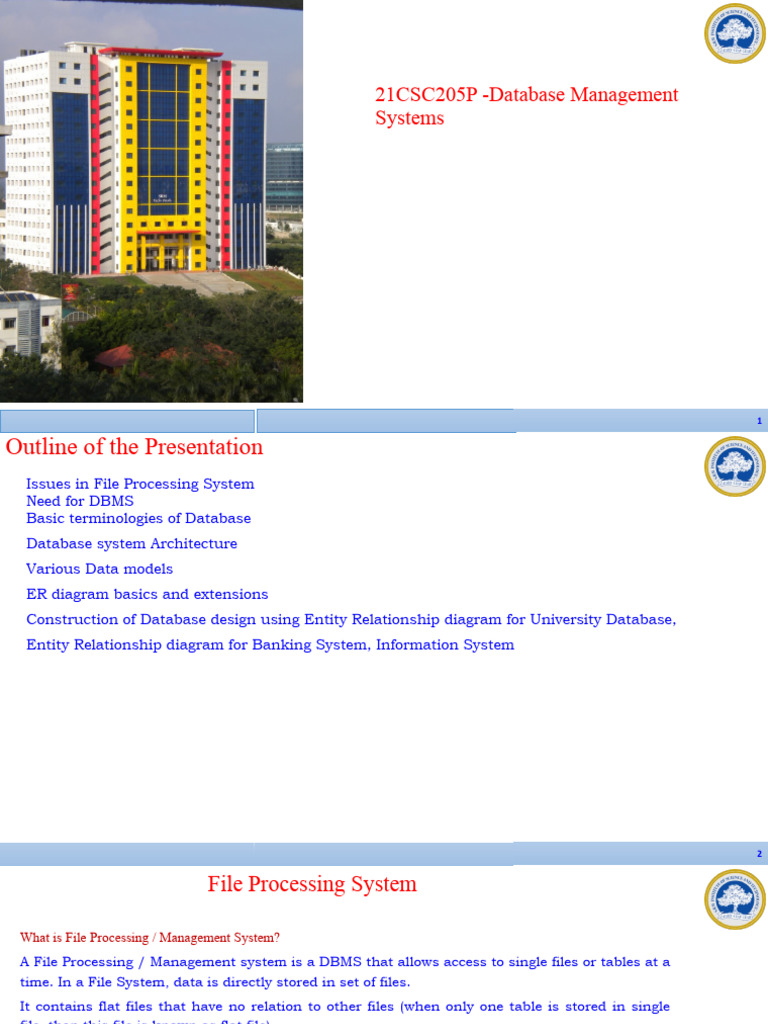 21csc205p Dbms Unit I | PDF | Databases | Conceptual Model