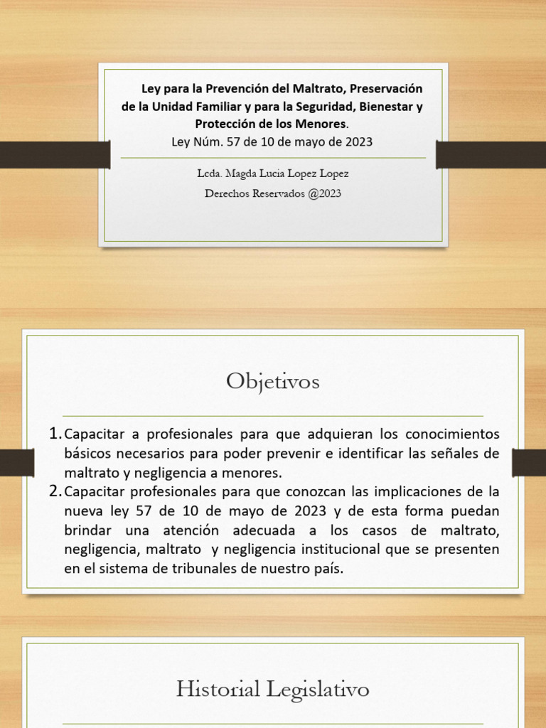 Ley 57 de 2023 Presentacion | PDF | Abuso infantil | Trabajo Social