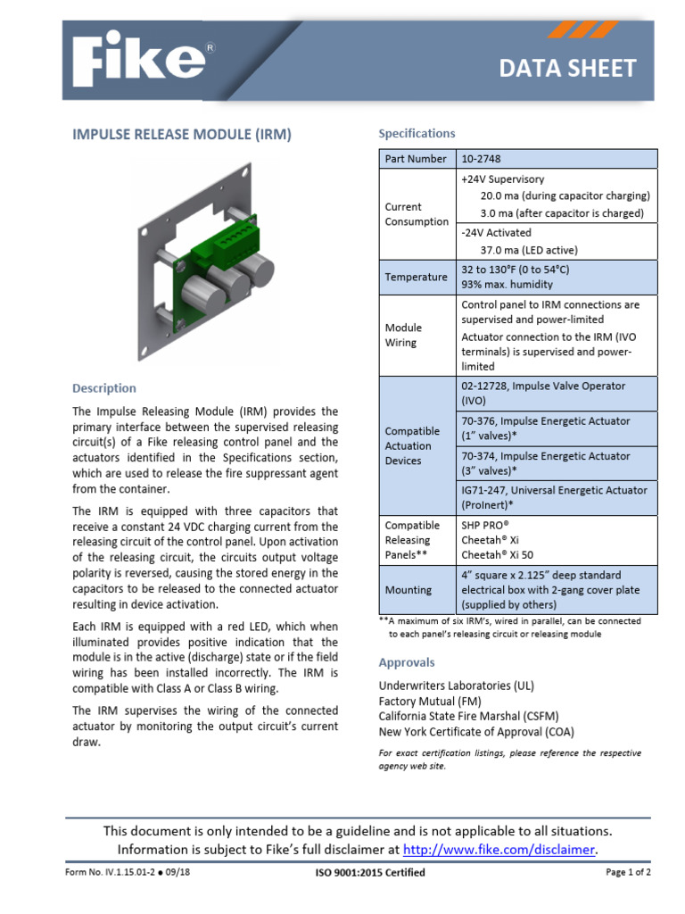 IV11501 Impulse Release Module IRM | PDF | Capacitor | Electronics