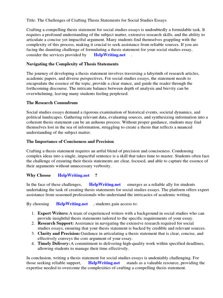 Thesis Statement Examples For Social Studies Essays | PDF | Essays ...