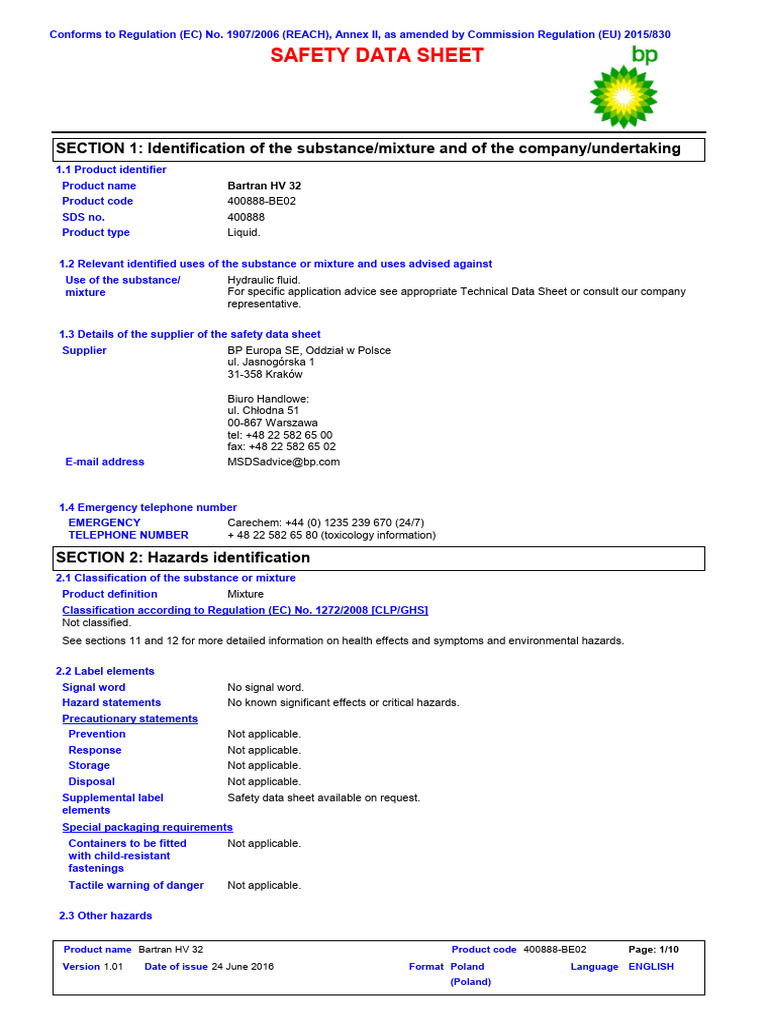 BP Bartran HV 32 | PDF | Physical Sciences | Occupational Safety And Health