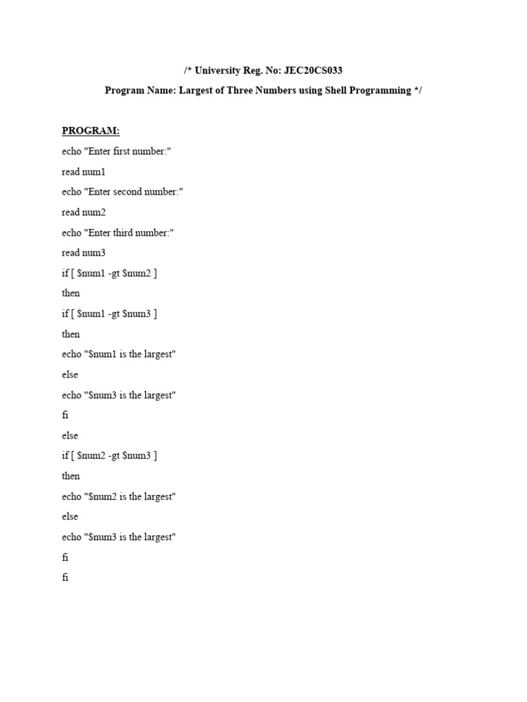 Shell Script: Find Largest Number | PDF | Computers