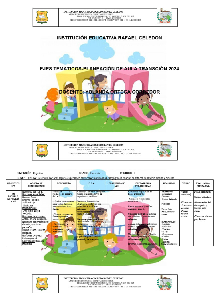 Plan de Aula Preescolar 2024 | PDF | Educación de la primera infancia