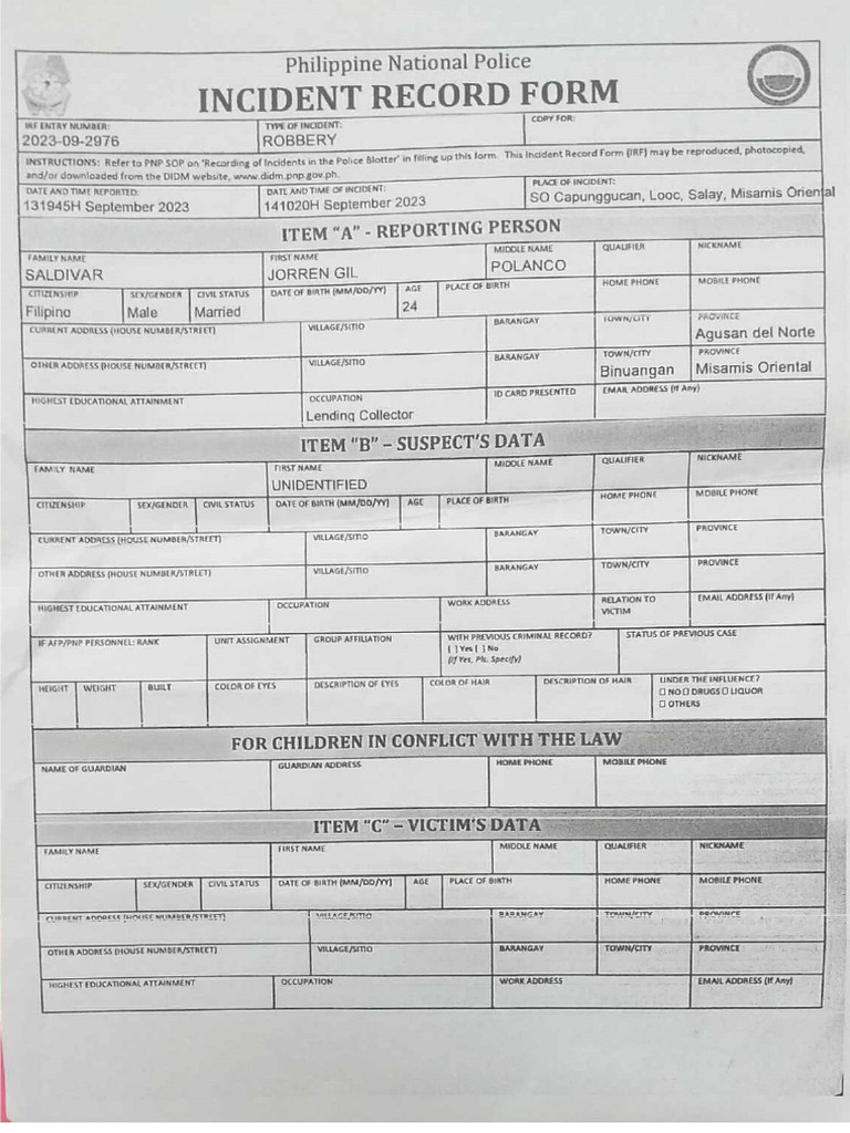 Police Blotter Report | PDF