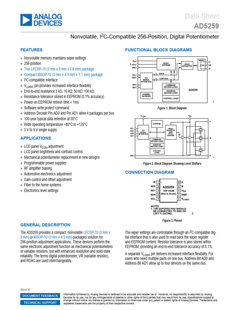 AD5259 | PDF | Computer Data | Digital Electronics