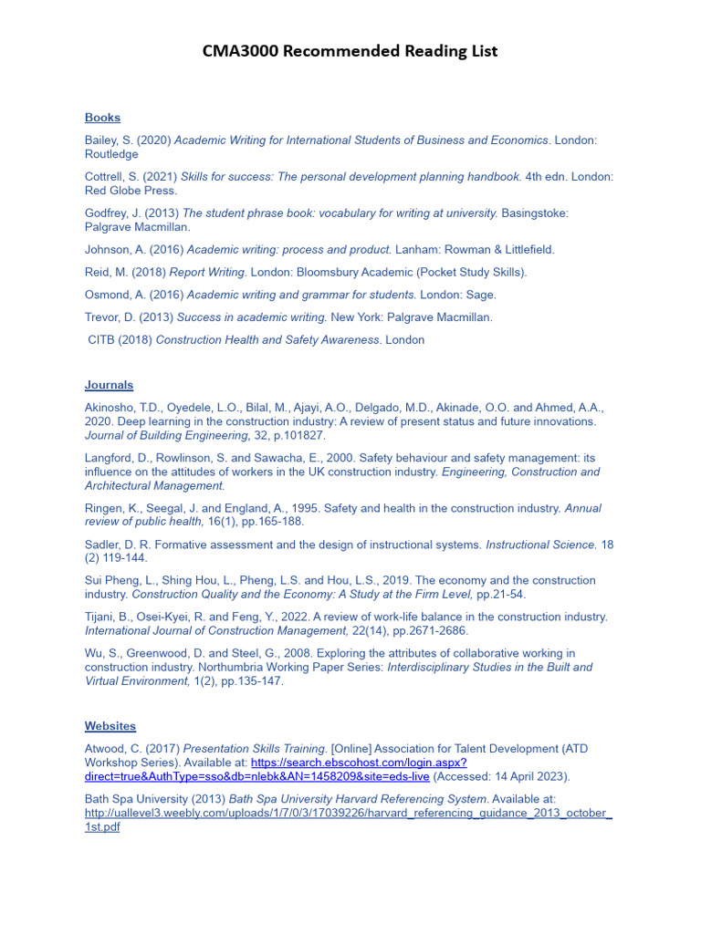 CMA3000 Reading List | PDF