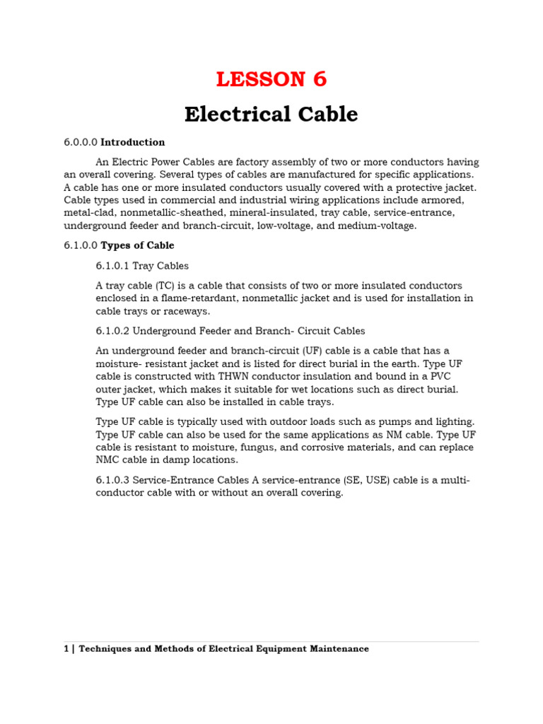 LESSON 6 - Electrical Cable | PDF