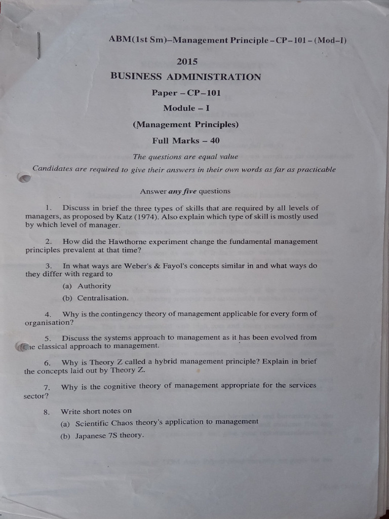 CU MBA Questions 1st Sem 2015 | PDF | Probability Distribution | Poisson Distribution