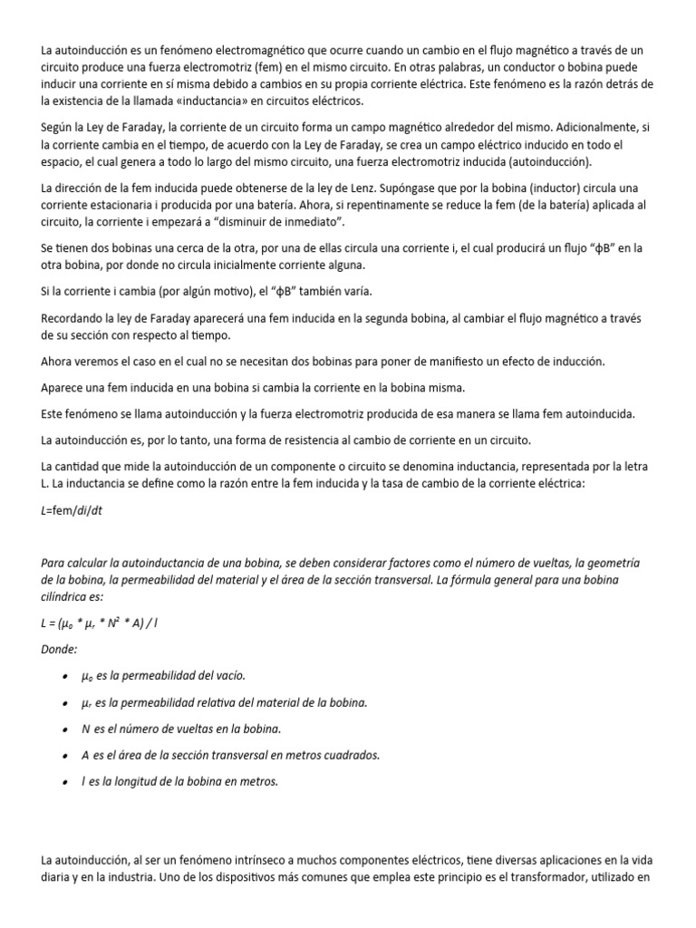 La Autoinducción Es Un Fenómeno Electromagnético Que Ocurre Cuando Un ...