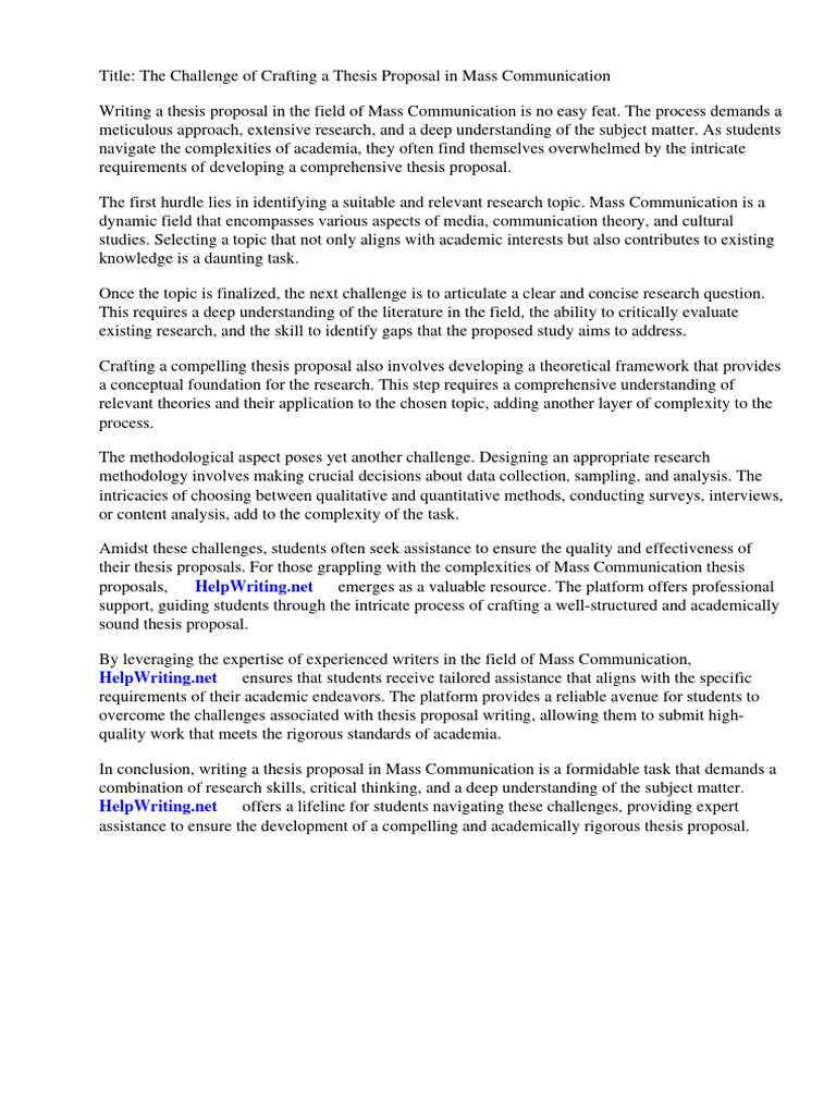 Thesis Proposal Sample for Mass Communication | PDF | Communication ...