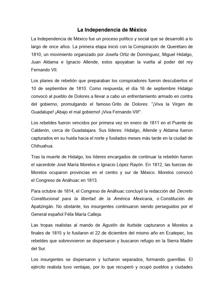 Reseña Independencia de México | PDF | México | Imperio español Reseña Independencia de México | PDF | México | Imperio español