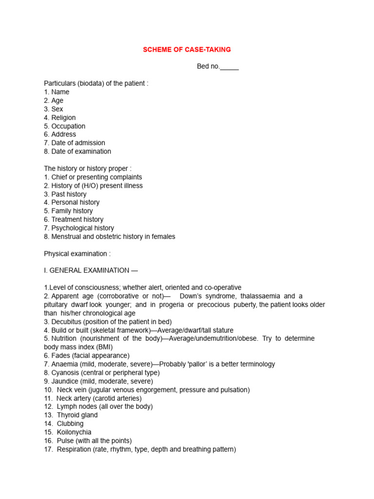 Scheme of Case Taking | Download Free PDF | Vein | Neck