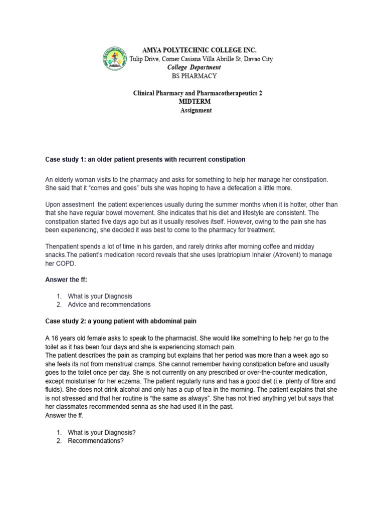CASE STUDY Constipation 1 | PDF | Gastroesophageal Reflux Disease ...