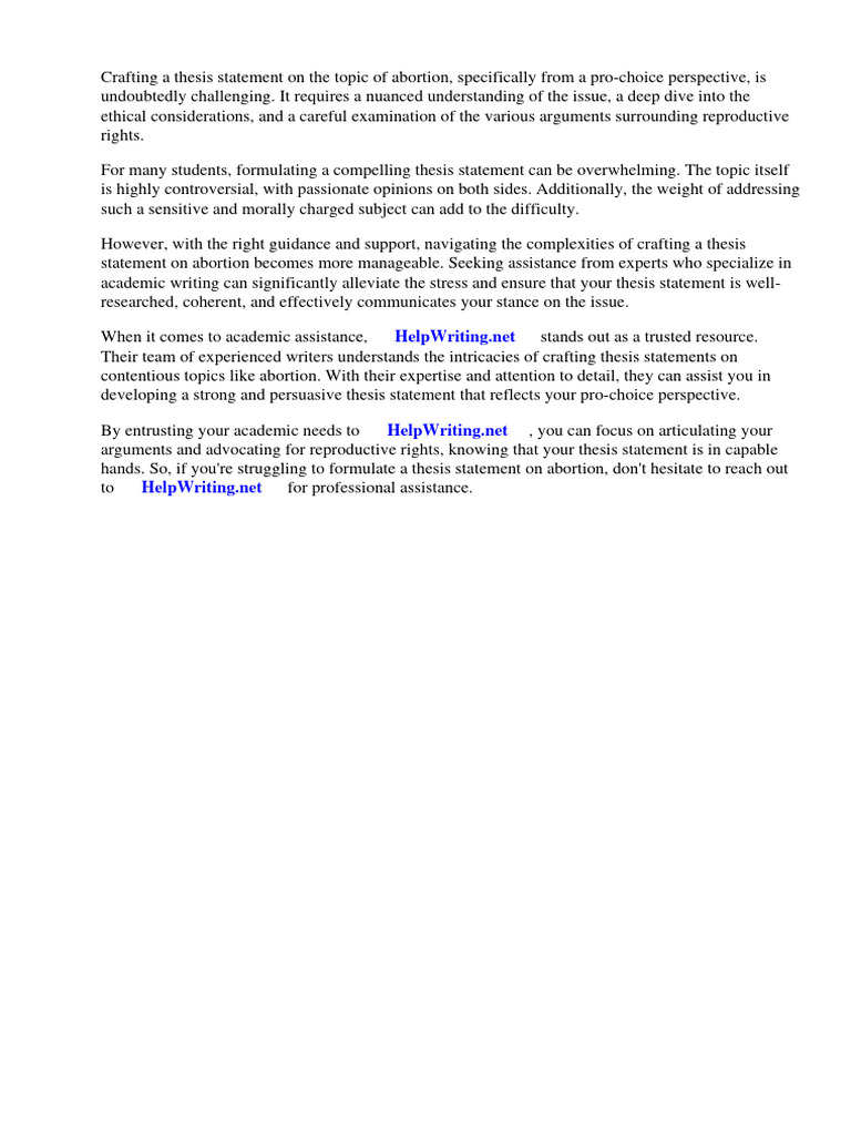 Thesis Statements On Abortion Pro Choice | PDF