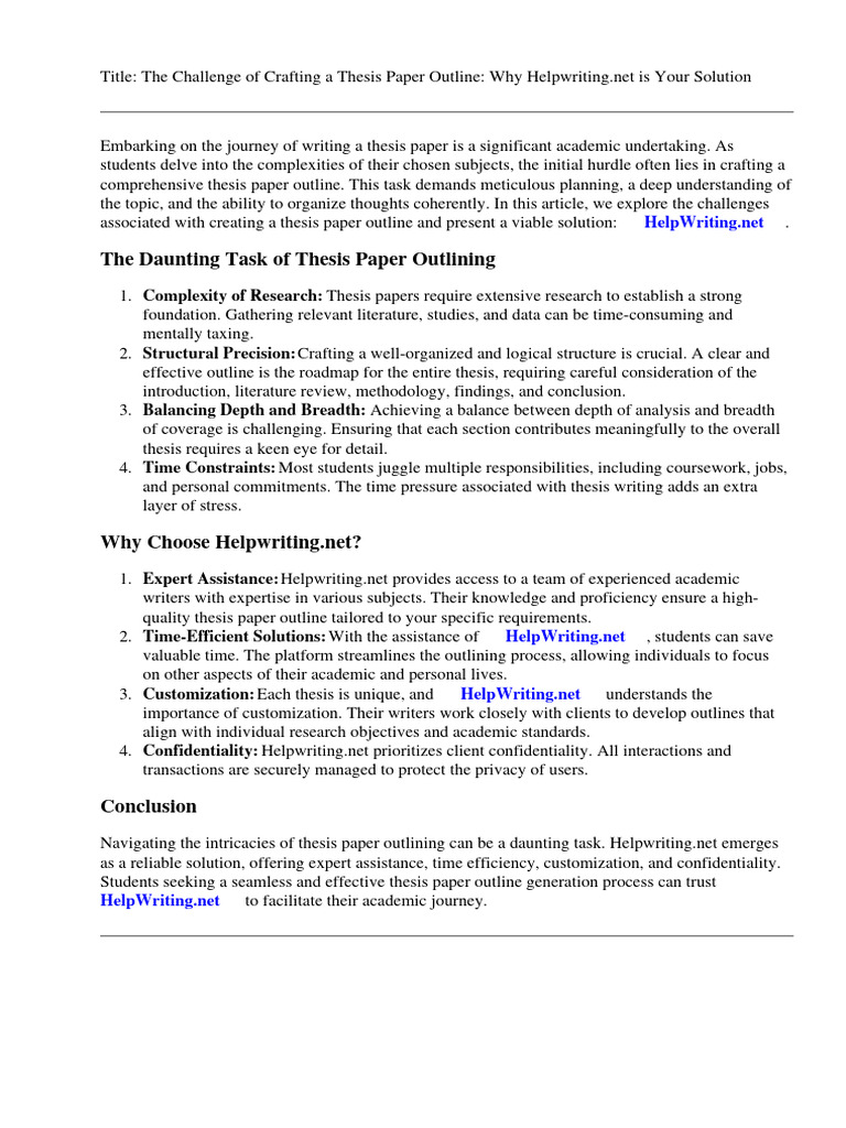 Thesis Paper Outline Generator | PDF | Thesis | Essays