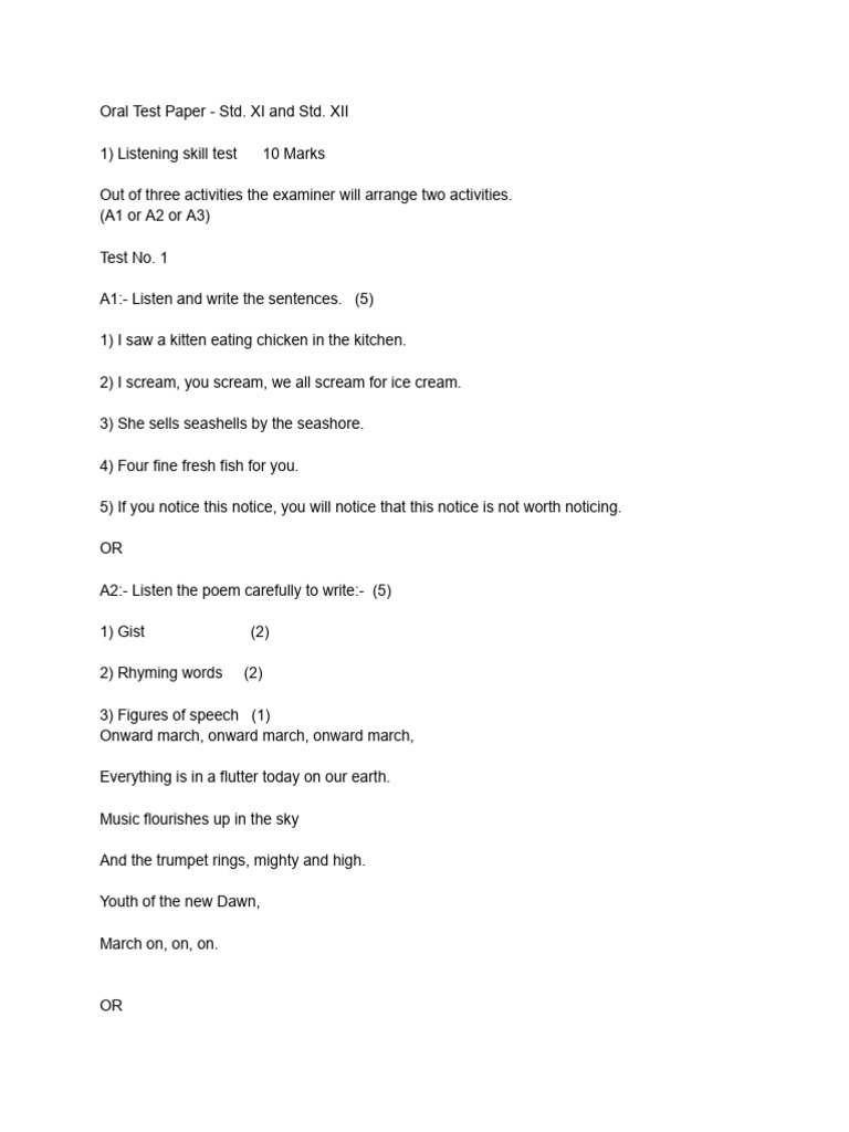 Oral Test Paper | PDF