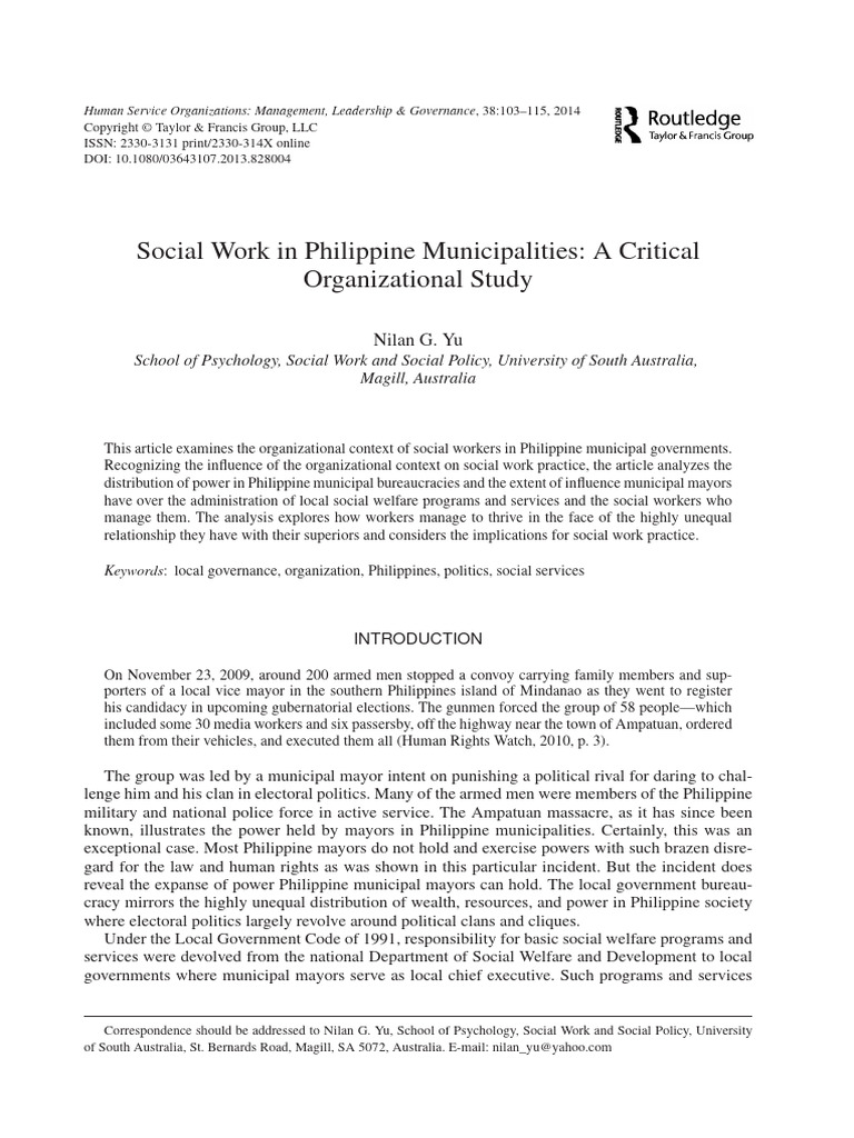 Social Work in Philippine Municipalities | PDF | Data | Survey Methodology