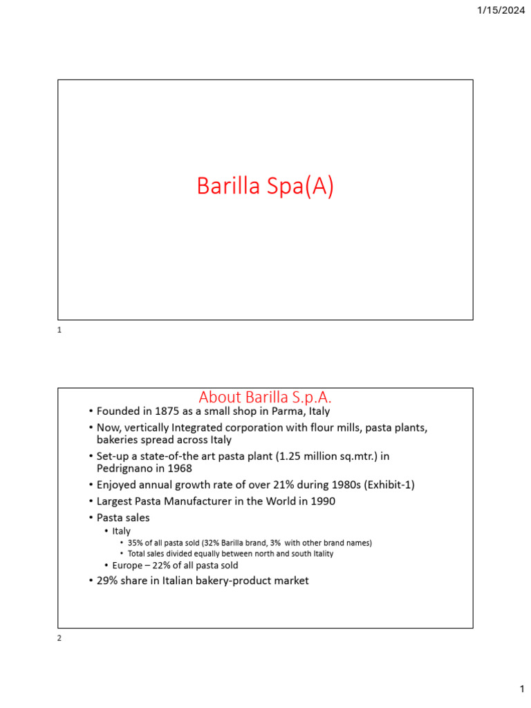 Barilla Spa - Hout | PDF | Pasta | Warehouse