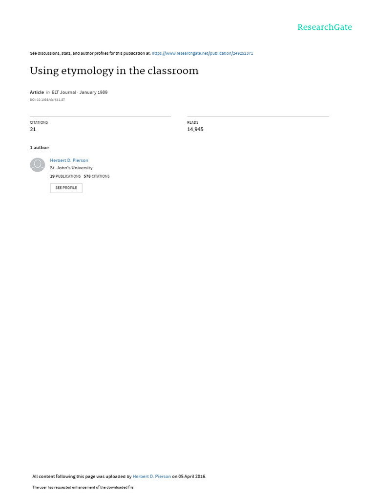 Using Etymology in The Classroom | PDF | Learning | English As A Second ...