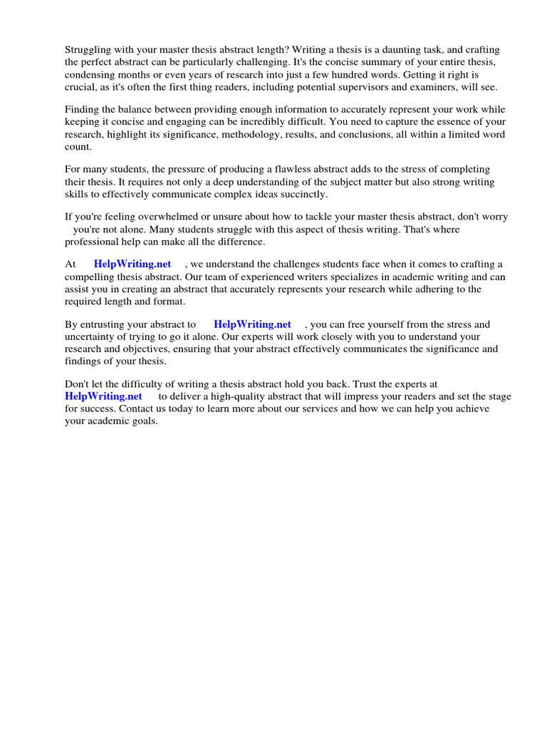 Master Thesis Abstract Length | PDF | Thesis | Abstract (Summary)