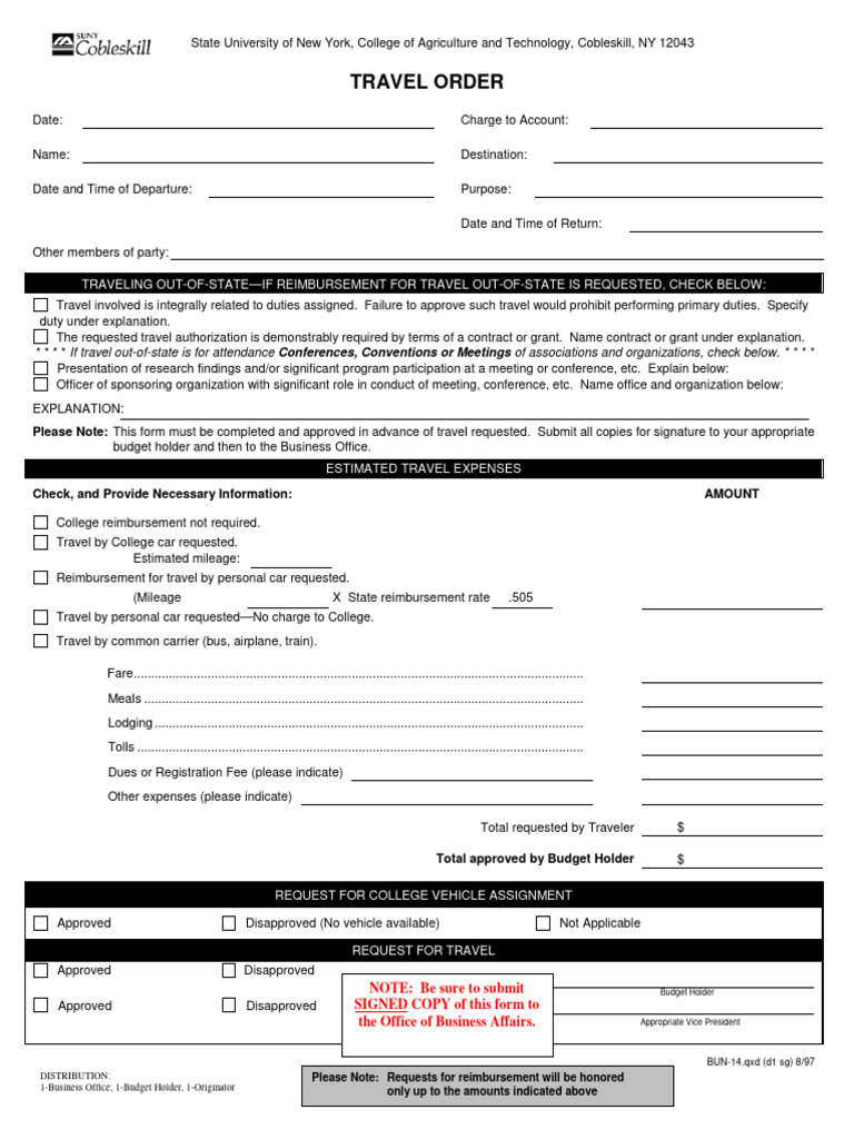 Business Travel Order | PDF