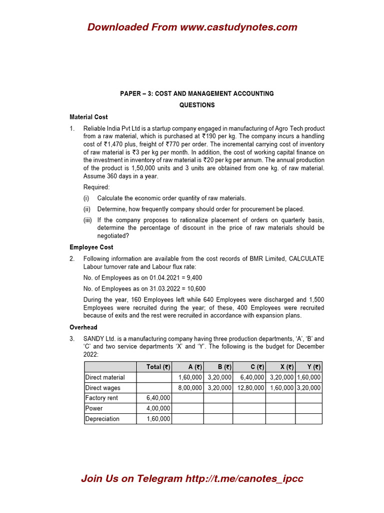 Cost & Management Accounting Exam Questions | PDF | Cost | Net Income