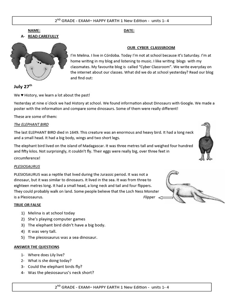 2nd Grade Test - Units 1-4 | PDF