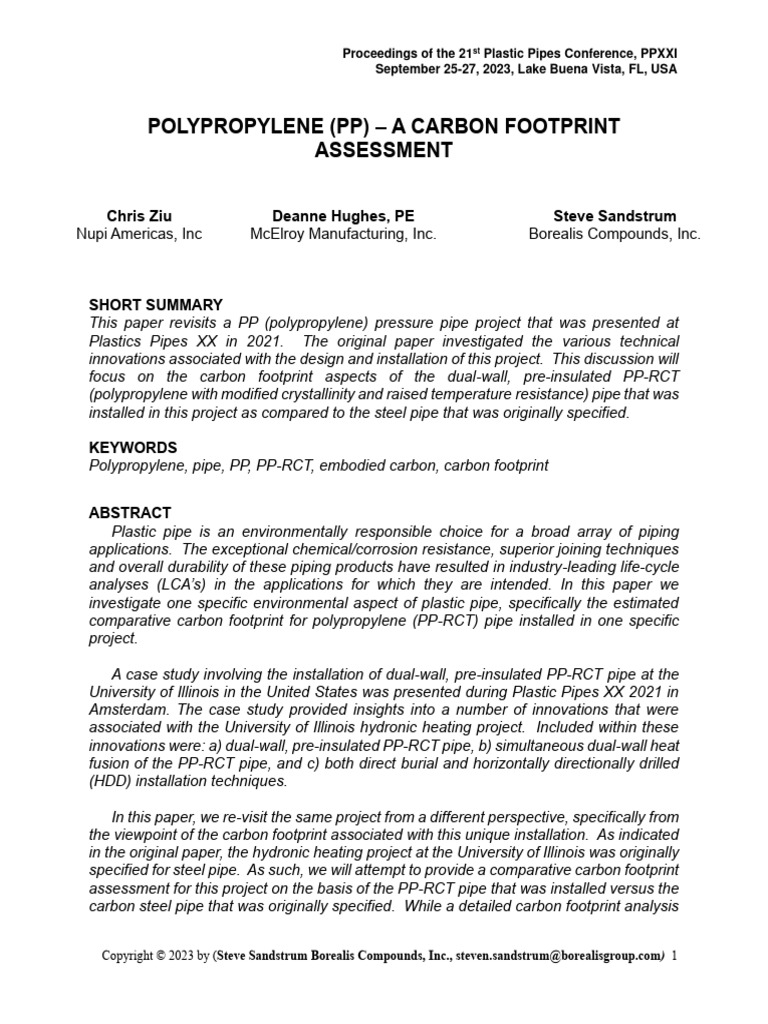 Polypropylene (PP) - A Carbon Footprint | PDF | Pipe (Fluid Conveyance ...