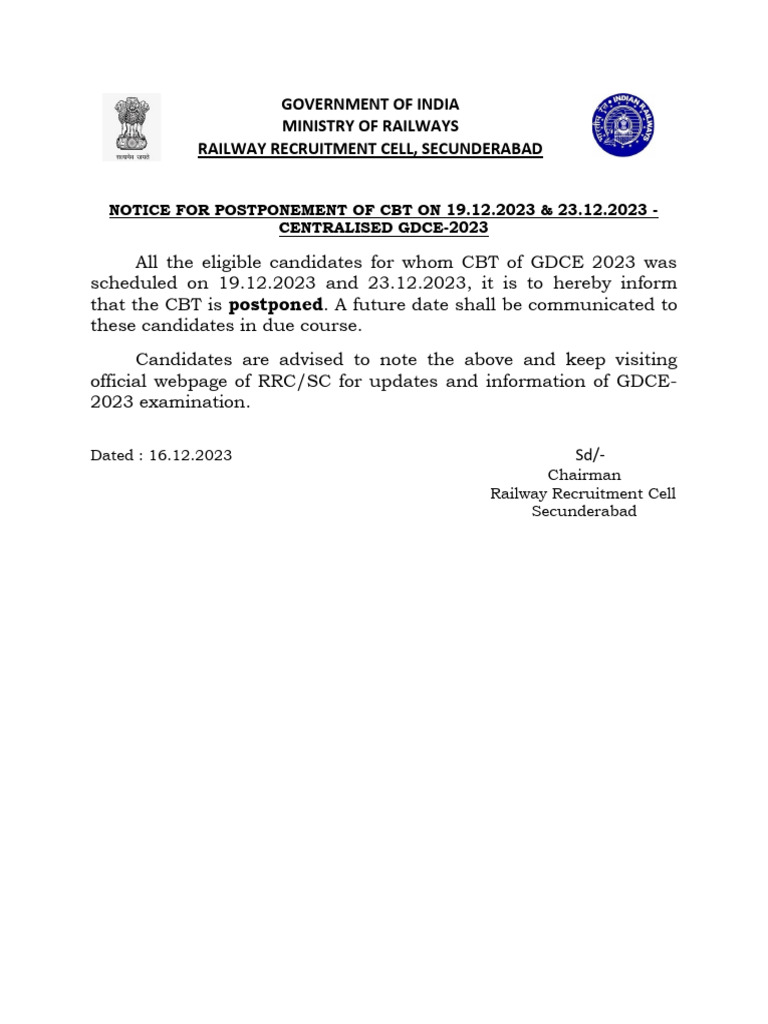GDCE 2023 CBT Postponement Notice | PDF