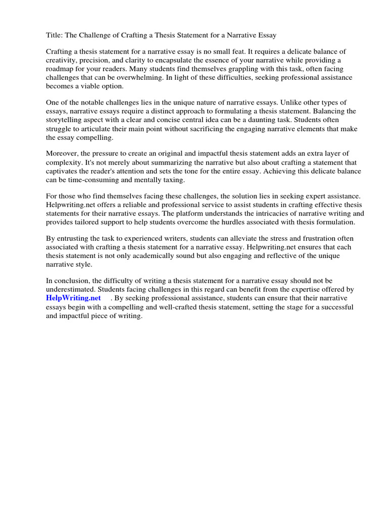 Thesis Statement Example for Narrative Essay | PDF | Essays | Narrative