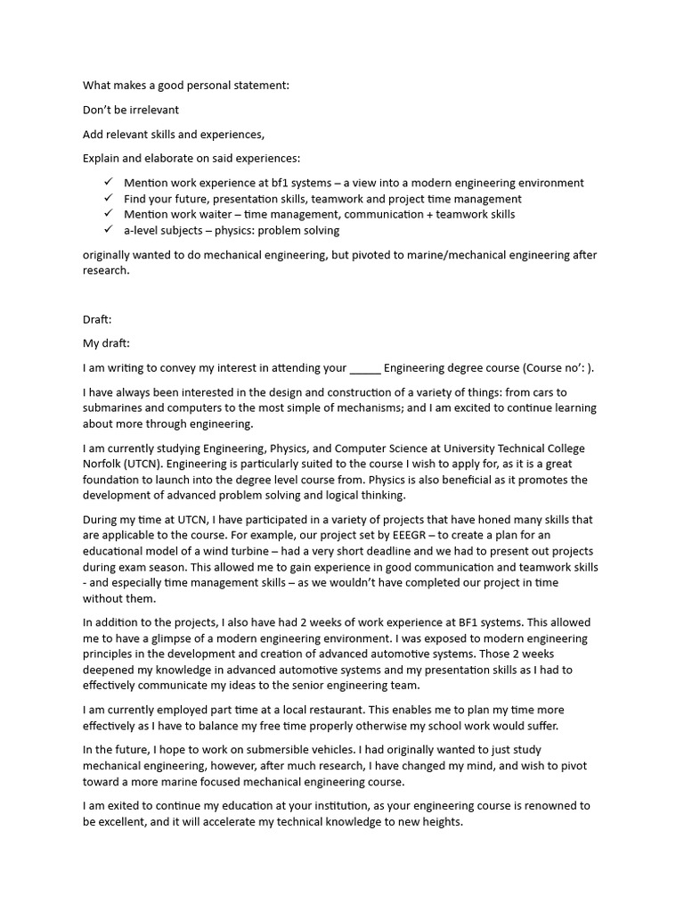 What Makes A Good Personal Statement | PDF | Engineering | Mechanical Engineering