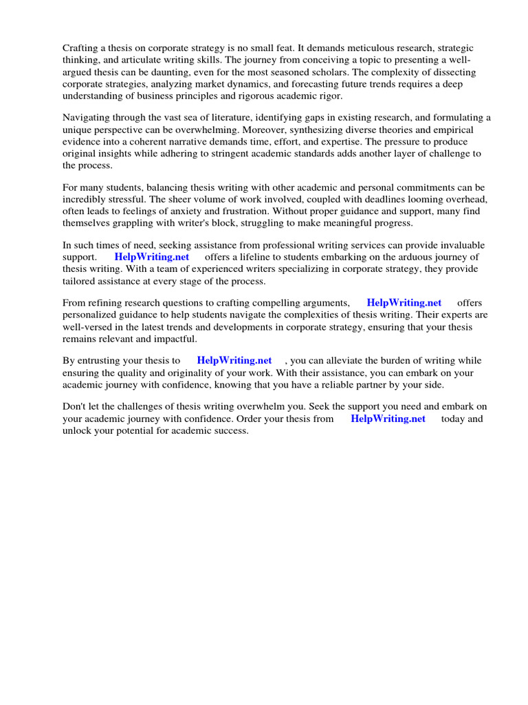 Thesis Writing on Corporate Strategy | PDF | Corporate Social ...