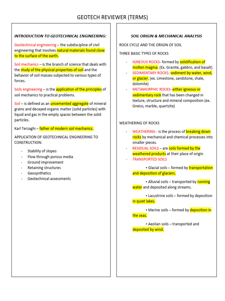 GEOTECH-TERMS | PDF | Rock (Geology) | Earth Sciences