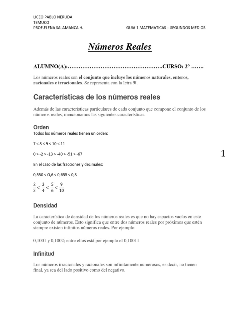 Guía Números Reales 2° Medio | PDF | Número Real | Números