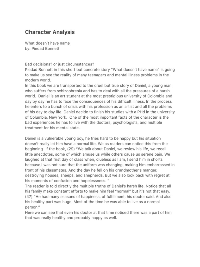 Character Analysis | PDF | Health Care | Medicine