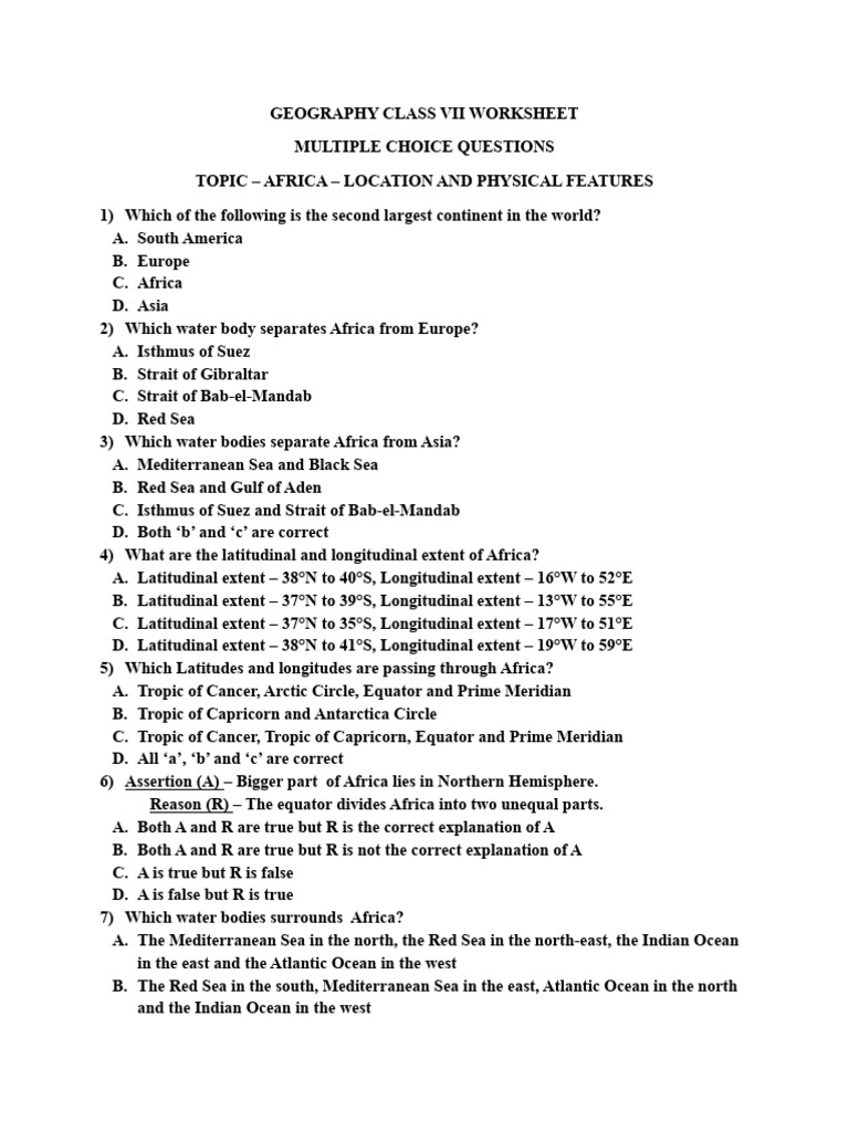 Africa - Location and Physical Features Worksheet | PDF | Latitude ...