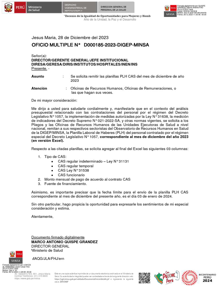 Oficio Multiple-000185-2023-Digep-Minsa Exp. Digep020230000612 Nuevo | PDF