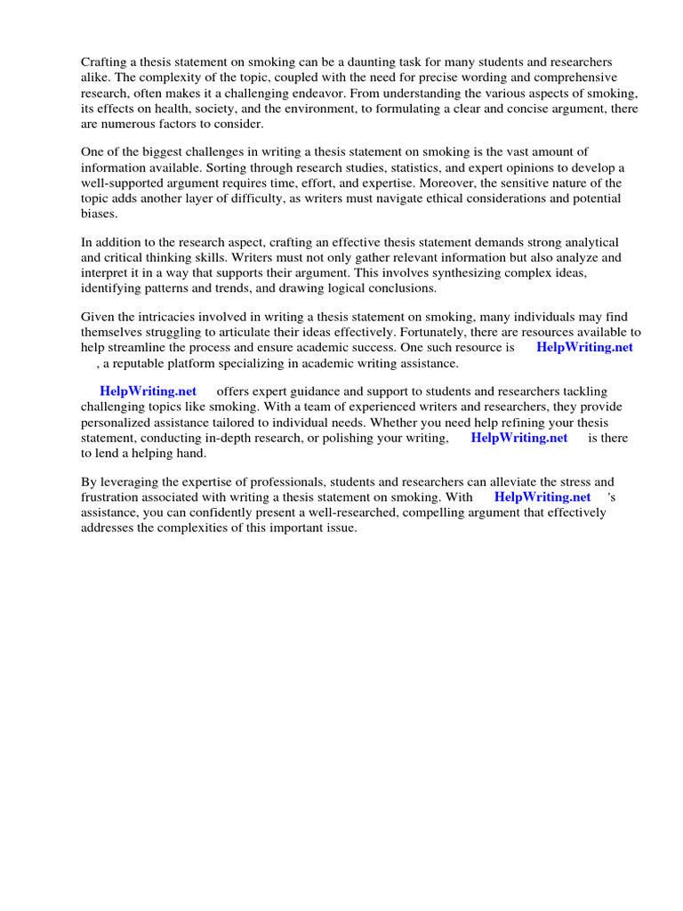 Thesis Statement On Smoking | PDF