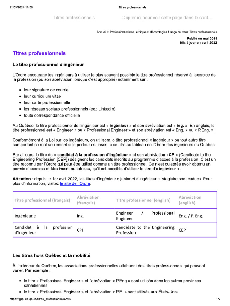 Titres Professionnels OIQ | PDF