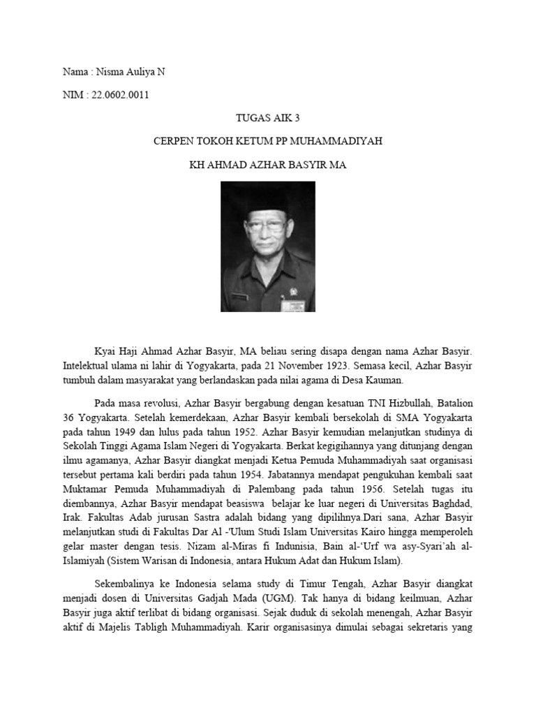 Tugas AIK 3 Tokoh KH Azhar Basyir | PDF