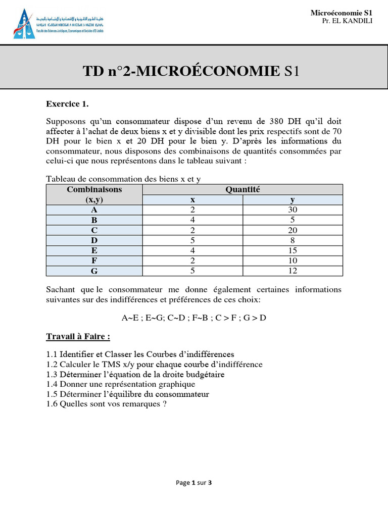 TD n°2-MicroéconomieS1-Enoncé | PDF