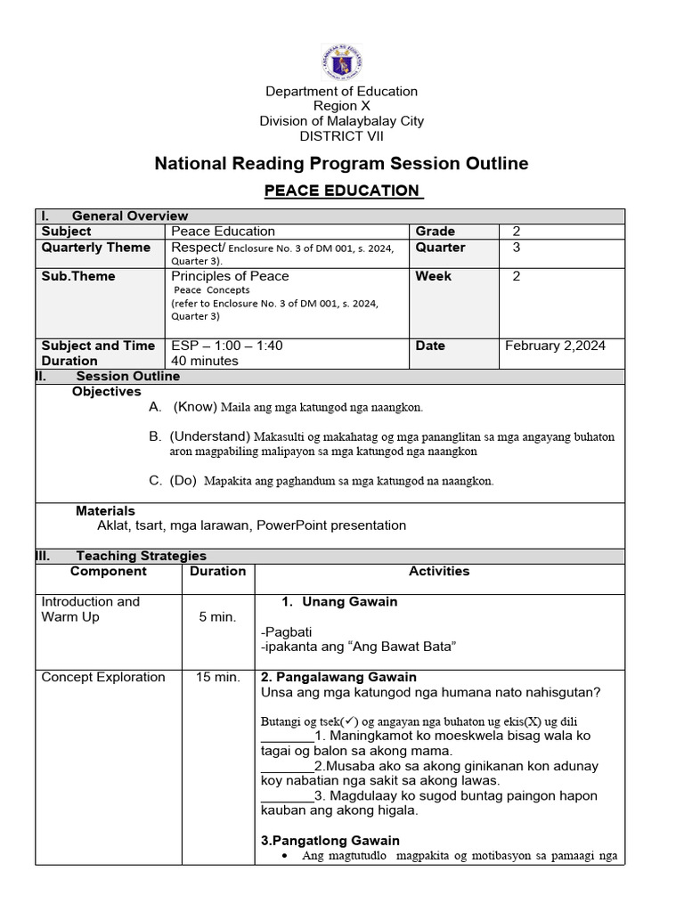 Peace Education Integration Esp 2 w2 | PDF