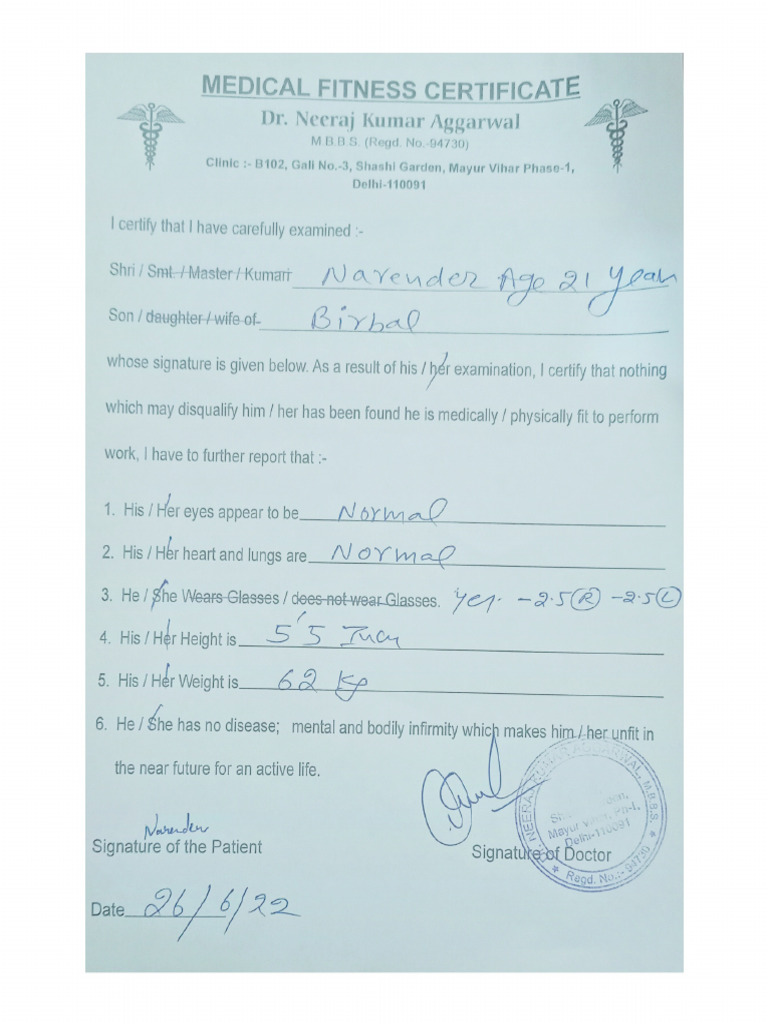 Fitness Certificate | PDF