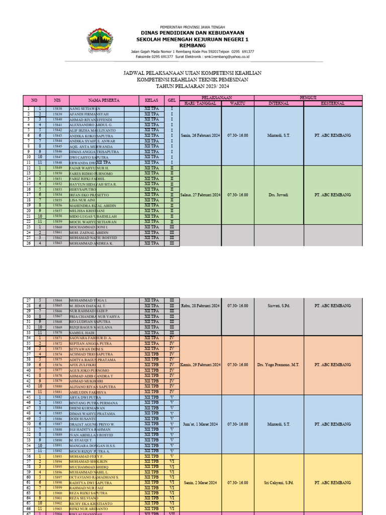 Jadwal Pelaksanaan Ukk 2024 | PDF