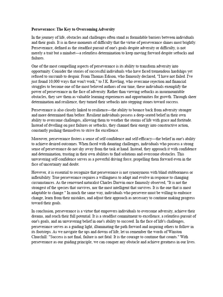 Perseverance ESSAY | PDF | Courage | Psychological Resilience