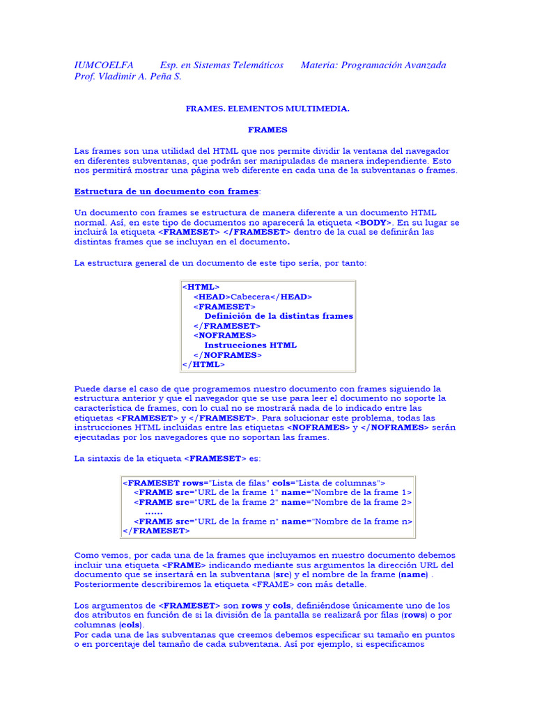 Frames y Multimedia | PDF | Hipervínculo | HTML