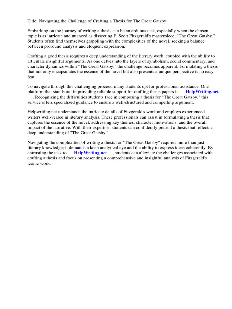 How To Write A Good Thesis For The Great Gatsby | PDF | The Great ...