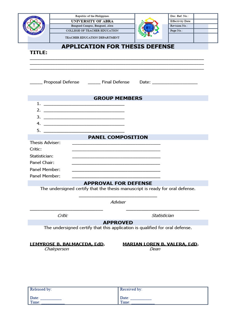 Application For Thesis Defense | PDF