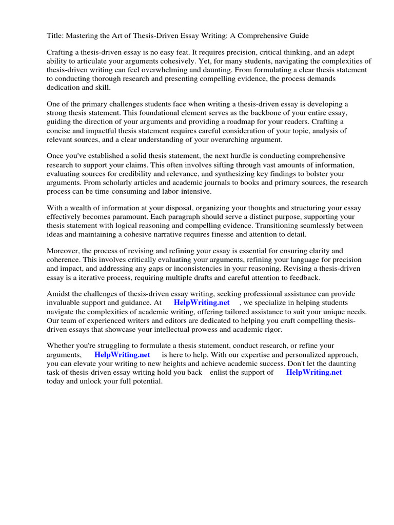 Thesis Driven Essay Writing | PDF
