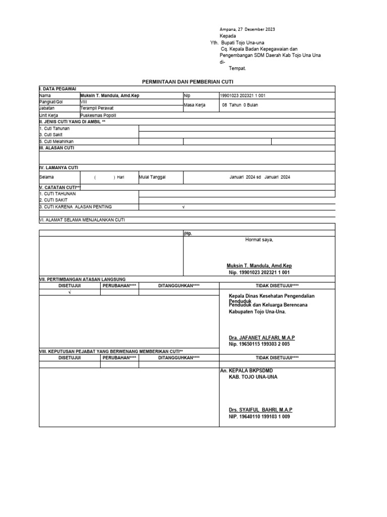 Form Cuti Baru 2024 | PDF
